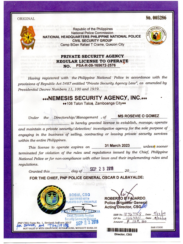 LEGALITIES NEMESIS SECURITY AGENCY INC